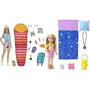 Barbie Doll and Accessories, It Takes Two “Malibu” Camping Doll with Pet Puppy and 10+ Accessories It Takes Two Camping Playset + Chelsea Doll (6 in, Blonde), Pet Owl, Sleeping Bag, Binocu
