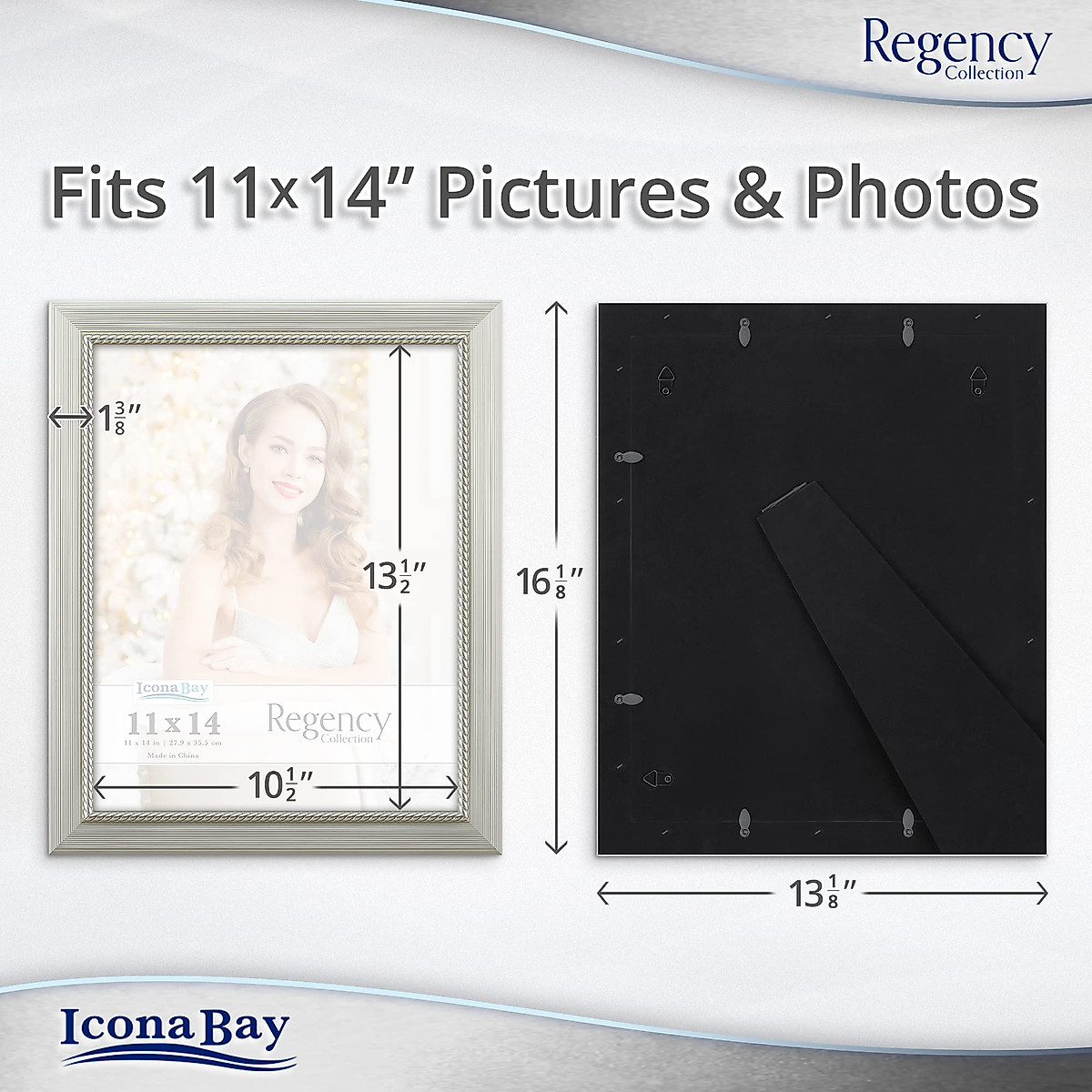 Icona Bay 11x14 Picture Frames (Silver, 3 Pack), French Baroque Style Photo Frames 11 x 14, Wall Mount or Table Top, Regency Collection
