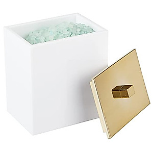 mDesign Plastic Rectangle Apothecary Canister - Organizer for Bathroom Vanity Countertop Shelf Decor - Holds Cotton Swabs, Soap, Makeup, Bath Salts - Lumiere Collection - 2 Pack - White/Soft Brass