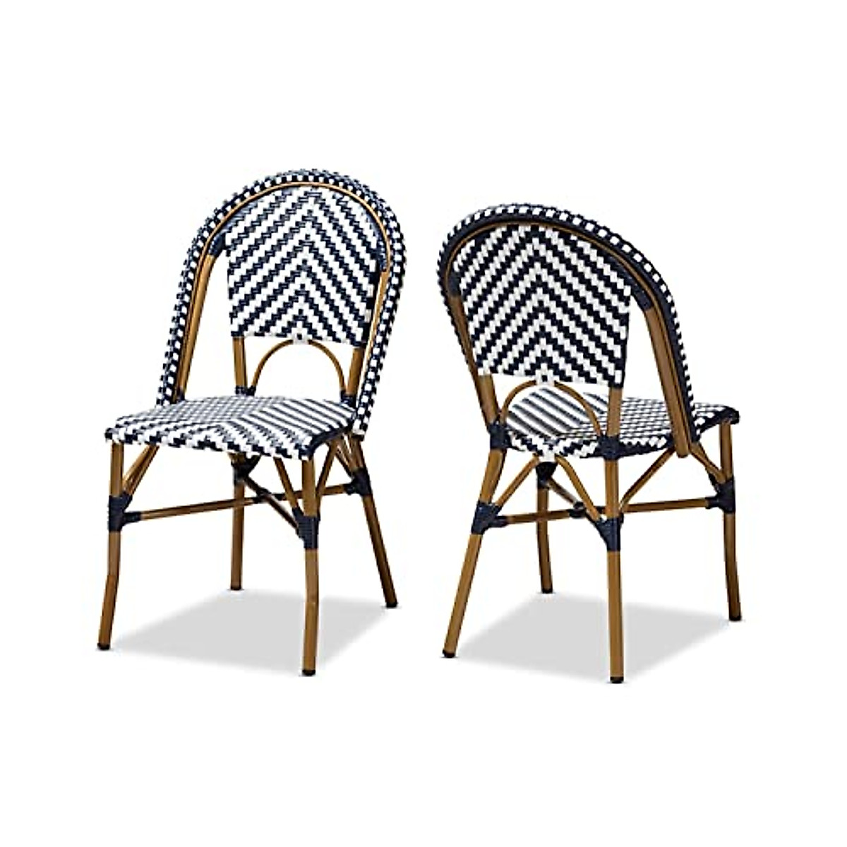 Baxton Studio Celie Dining Side Chair in Navy and White (Set of 2)