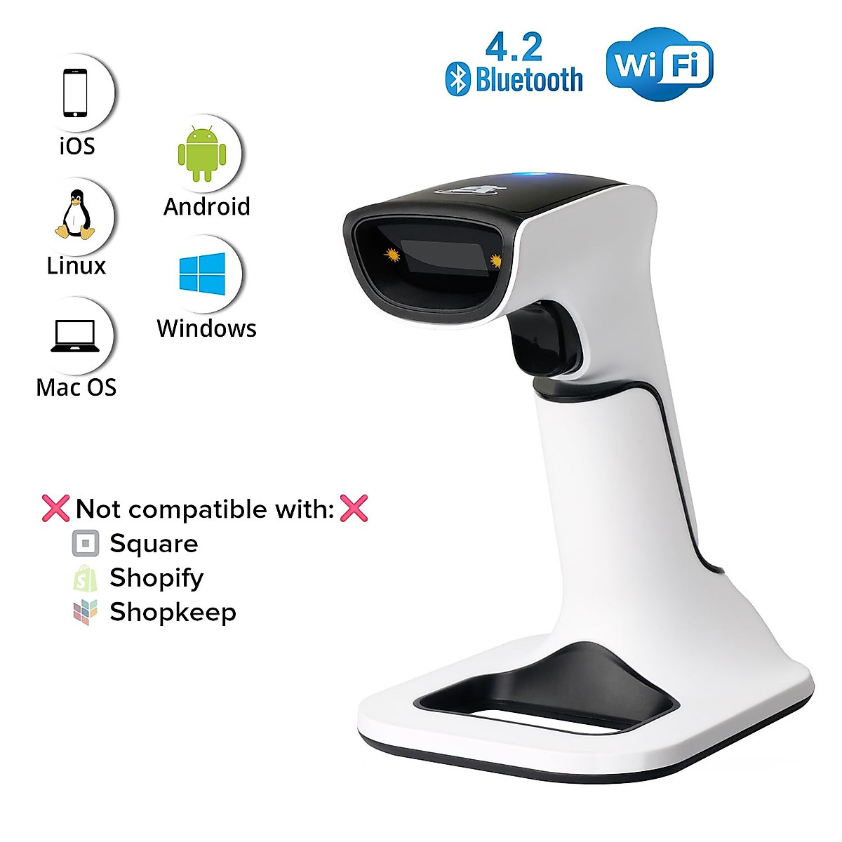 ScanAvenger Wireless Portable 1D&2D with Stand Bluetooth Barcode Scanner: Hand Scanners 3-in-1 Vibration, Cordless, Rechargeable Scan Gun for Inventory - USB Bar Code/QR Reader (with Next Gen Stand)