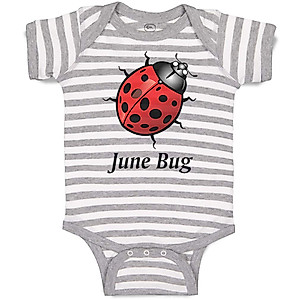 Custom Personalized Baby Bodysuit June Bug Ladybug Funny Cotton Boy & Girl Striped Baby Clothes Stripes Gray White Design Only 6 Months