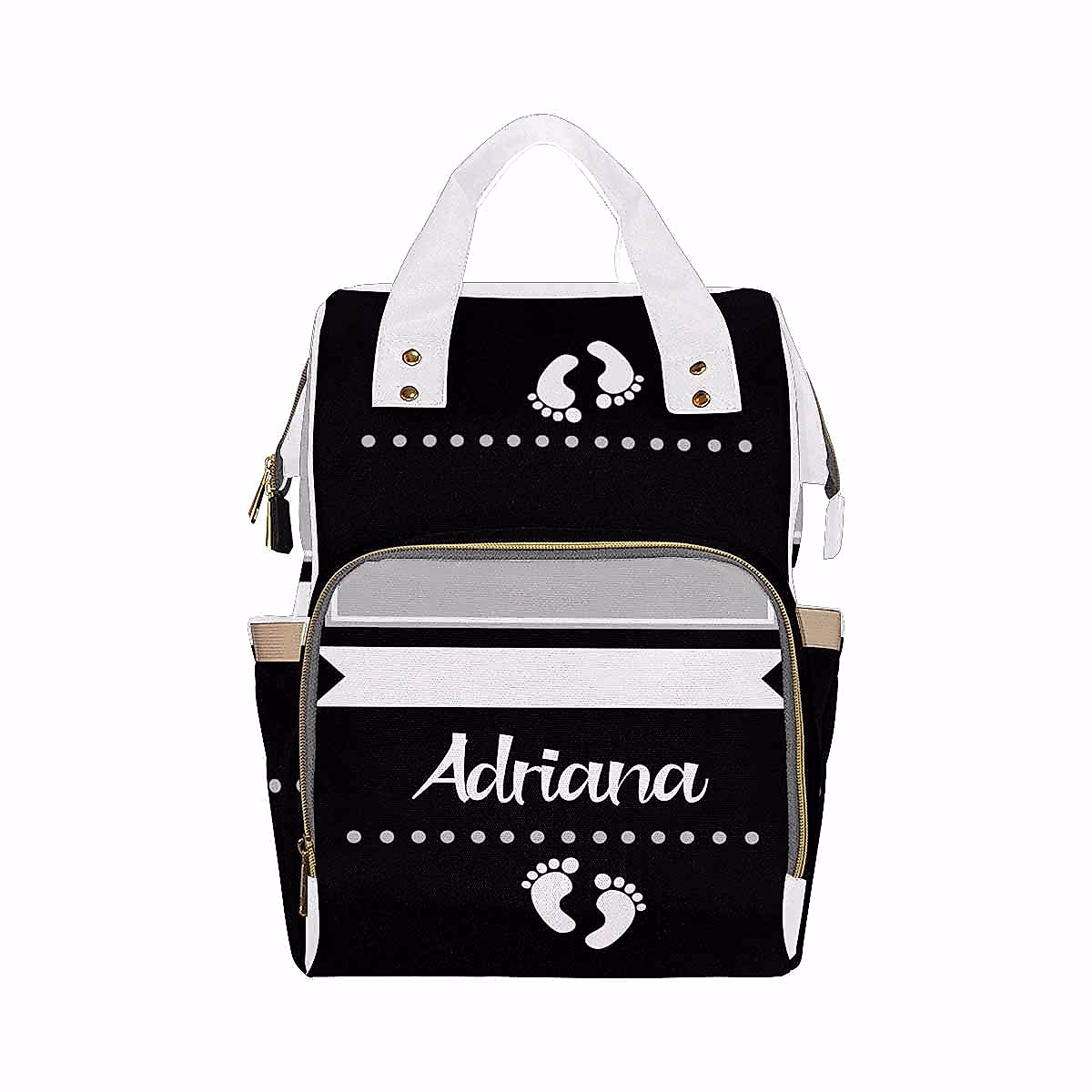 Newcos Personalized Cute Babt Foot Prints and Dots Diaper Bag with Name Nappy Bags Travel Casual Mummy Backpack for Mom Women