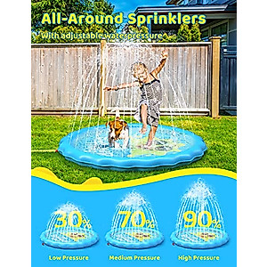 QPAU Non-Slip Splash Pad for Kids and Dog | 0.4 mm Thickened Sprinkler Pool Water Play Mat for Summer and Outdoor | Fun Backyard Water Toy Fountain Mat for Baby Girls Boys or Pet Dog (67"), Blue