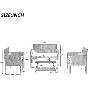 STP-Y4 Pieces Outdoor Patio Furniture Set All-Weather Wicker Sofa Set Rattan Chair with Tempered Glass Table, Cushioned Seats Conversation Sets, Blue (Color : Beige)