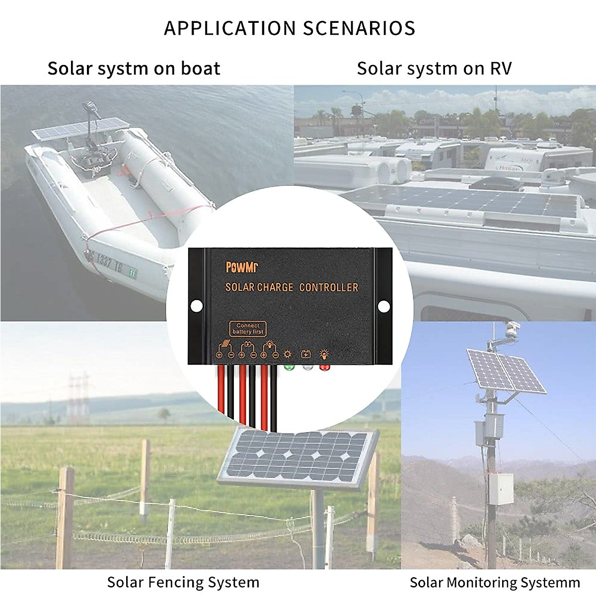 12V 24V Auto 10A Charger Controller IP68 Waterproof PWM Solar Charge Controller Solar Panel Battery Intelligent Regulator for Solar System Caravan Boat Solar Controller for Lead-Acid Battery