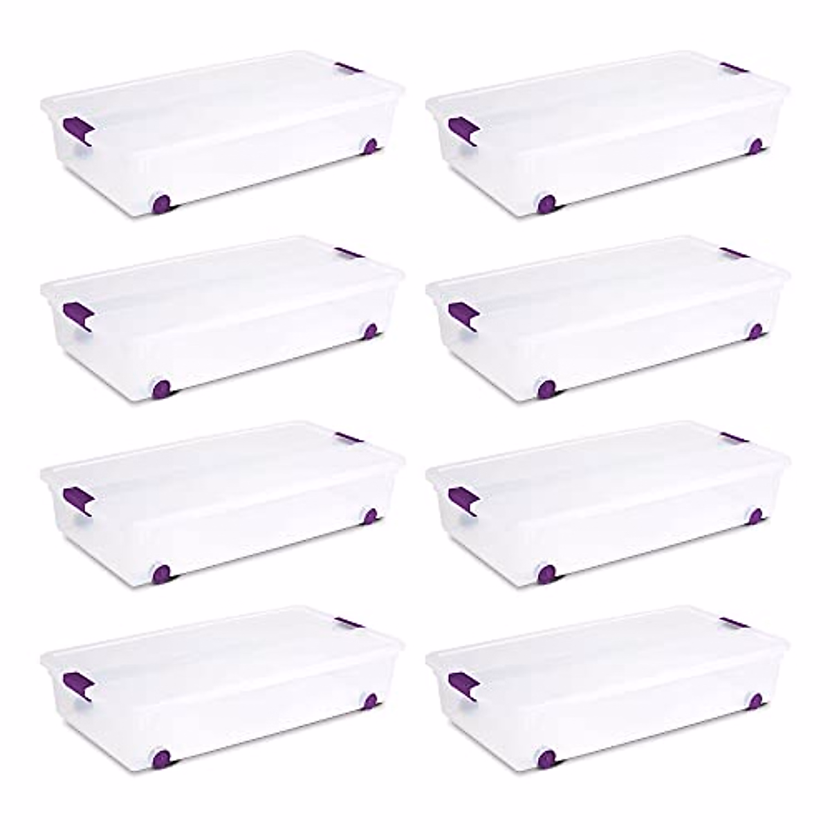 Sterilite 60 Quart ClearView Latch Lid Wheeled Stackable Underbed Home Storage Organization Tote Box with Secure Latches, (8 Pack)