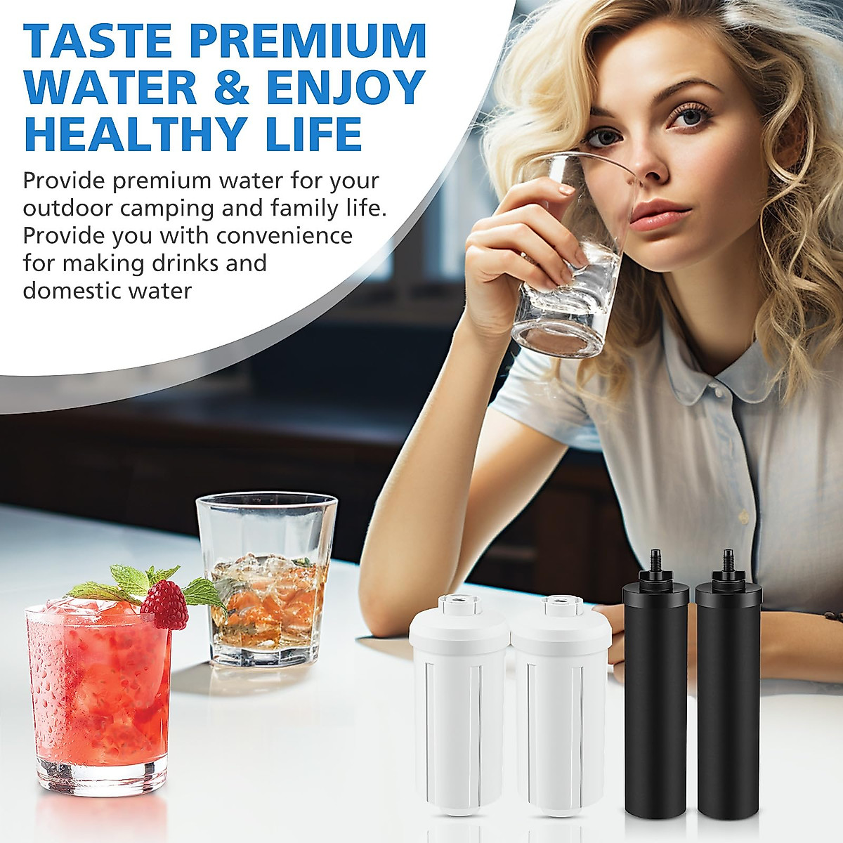 Water Filter Replacement Compatible with Berkey Water Filter System, BB9-2 Filter Replacement & PF-2 Fluoride Filters Compatible with Berkey Big, Light, Imperial, Travel, Crown, Royal Series (4 pack)