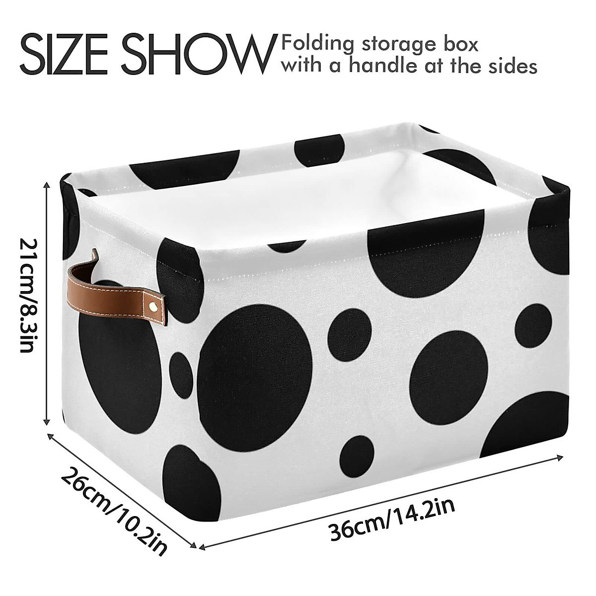 Kigai Black and White Polka Dot Storage Basket, Foldable Canvas Cube Storage Bin with Handles for Home Office Closet, 1pcs