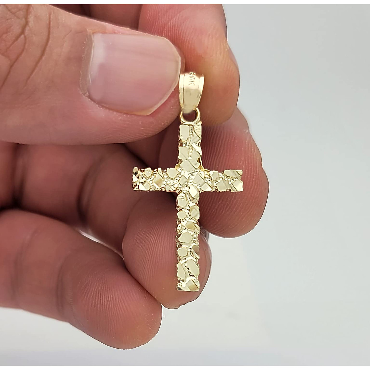AMZ Jewelry 10K Yellow Gold Nugget Cross Pendant Gold Nugget Cross
