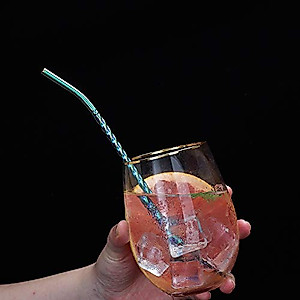 HOMQUEN Rainbow Iced Tea Spoon with Straw Handle for Drinking, 4 Pieces 8.7" Stainless Steel Titanium Rainbow Plating Long Handle Bar Spoon Silverware for Mixing and Stirring