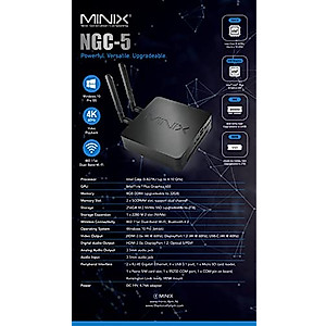 MINIX NGC-5, Intel i5-8279U Mini PC 8GB/256GB M.2 NVMe SSD, Triple 4K @ 60Hz Display/HDMI 2.0/ USB-C/DP/2xGigabit Ethernet/4USB 3.1. Support 4G LTE, SSD (SATA), Auto Power On