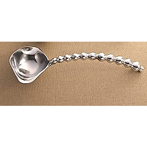 India Handicrafts X-Large Silver Tone Beaded 17 inch Aluminum Serving Gravy Spoon Ladle