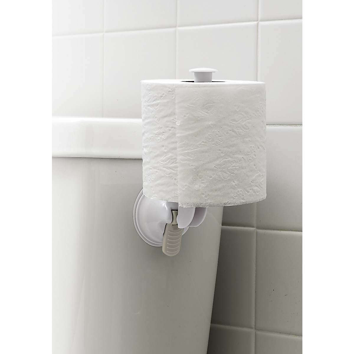 Safe-er-Grip Toilet Paper Holder; Wall Mount 2.5 Inch Suction Cup Toilet Paper Roll Holder; Modern White TP Holder