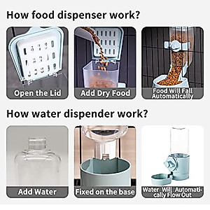 BNOSDM Rabbit Automatic Food Feeder and Water Dispenser Bunny Gravity Feeding Station Waterer Set Hanging Self-Dispensing Feeder for Ferret,Guinea Pigs Chinchillas Kitten (Blue)