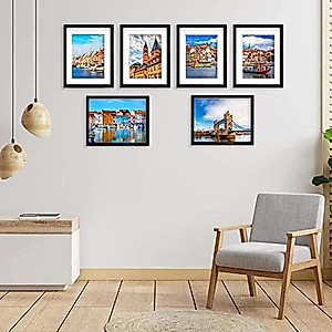 PWTAKO 5x7 Picture Frame Set of 6, Display Pictures 4x6 with Mat or 5x7 Without Mat for Wall Mounting or Table Top Display,Black