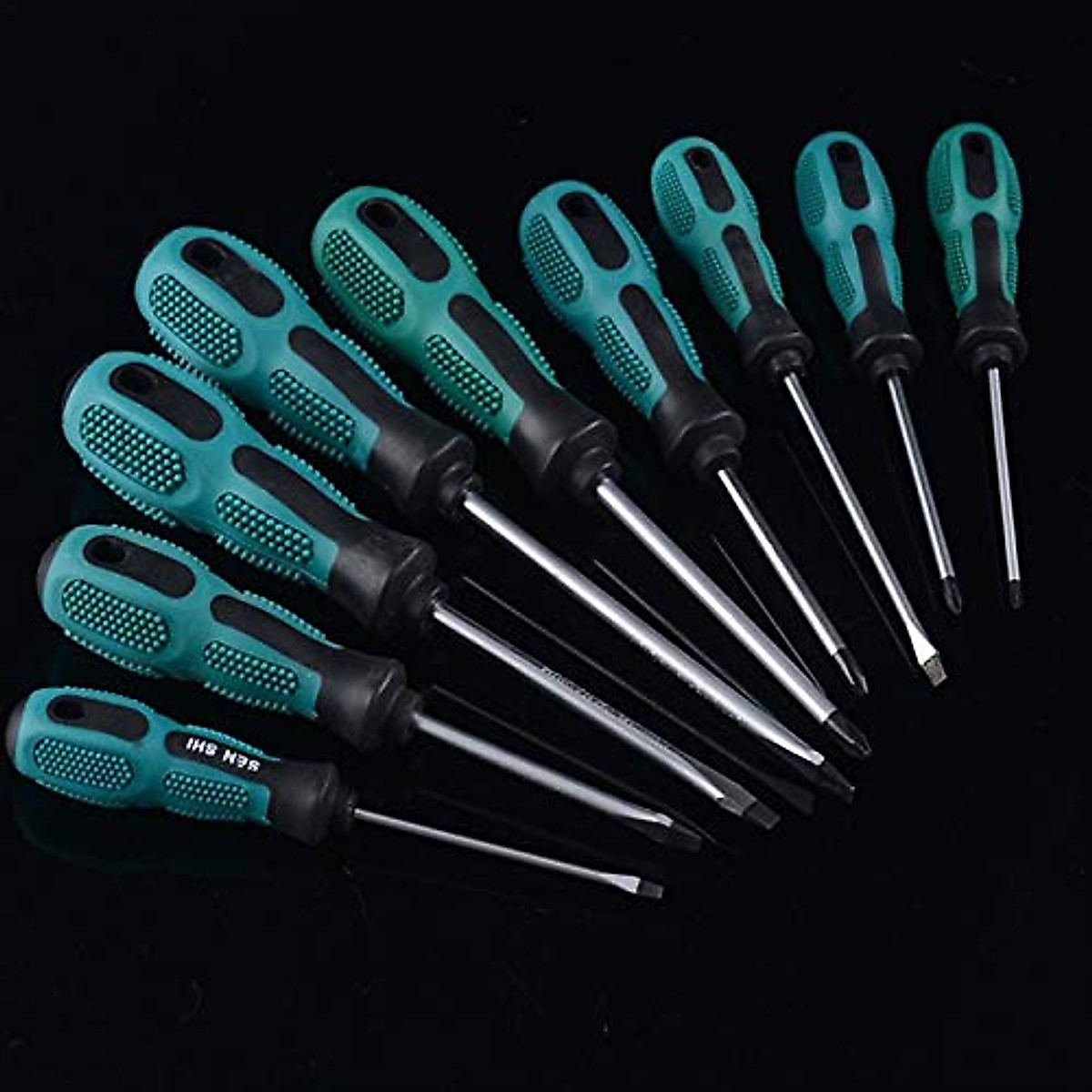 ZRSJ Screwdriver Set, 9pcs Phillips Slotted Screwdriver Set Magnetic Head Repair Tool Kit Manual Repair Tool (Color : Green)