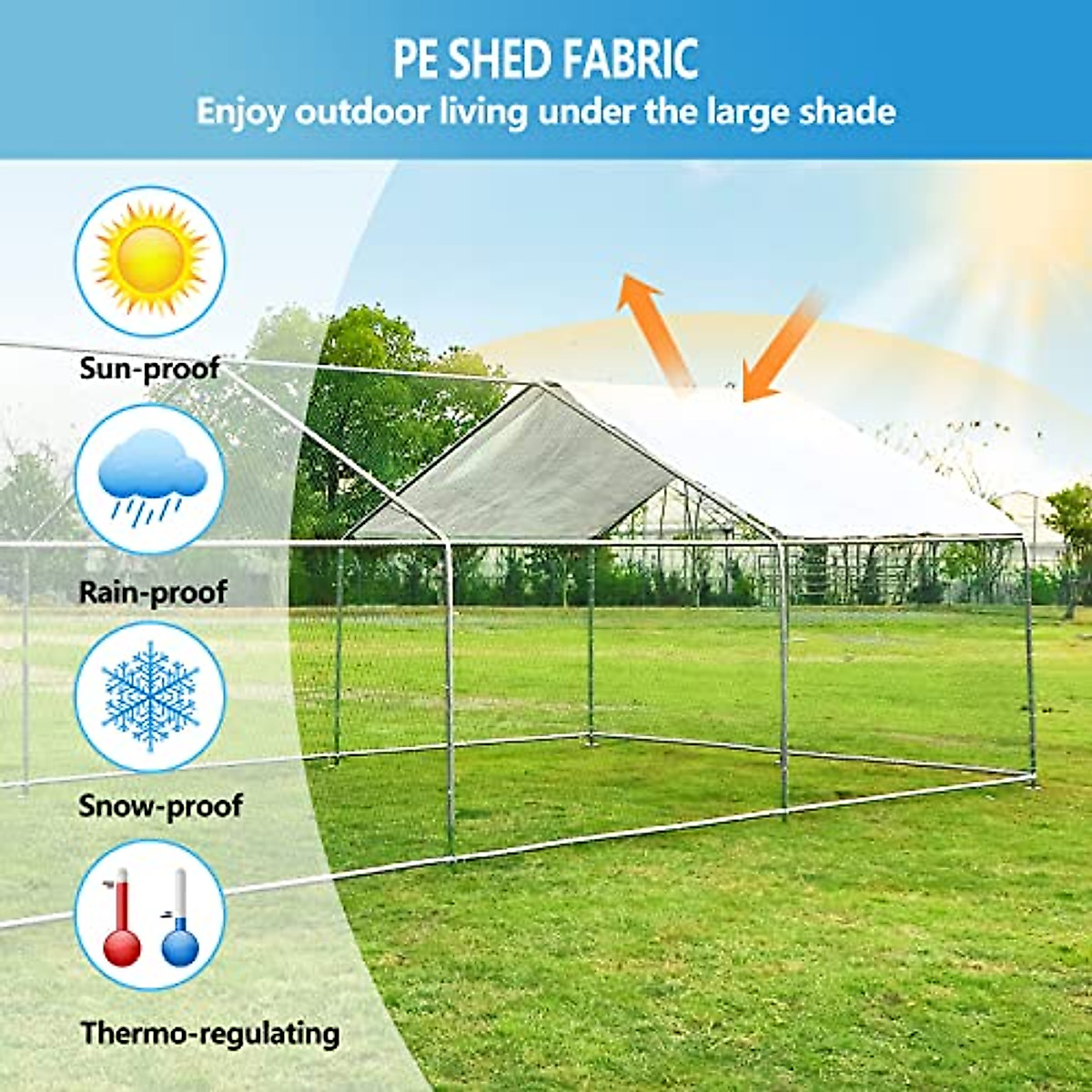 LEISU Outdoor Large Chicken Run Walk-in Chicken Coop with Waterproof Cover Chicken Playpen Metal Hen Cage Duck Cage Enclosure Rabbit Nest Fence Chicken Cages for Backyard Farm (19.7'x9.9'x6.57')