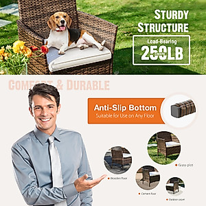 Sweetcrispy Patio Furniture Set 4 Pieces, Outdoor Furniture with Soft Cushion and Glass Table, All Weather Manual Weaving Wicker Rattan Patio Chairs for Garden, Terrace, Porch, Lawn (Brown and Beige)