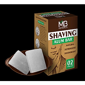 MB Herbals Shaving Alum Block 3.5 oz x 2 Pcs | Pack of 2 Alum Blocks 100G Each | Potassium Shaving Alum Block Bar 3.5 oz x 2 | No Fragrance | Stops Bleeding Minor Nicks Cuts After Shave