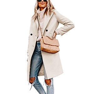 Tanming Women's Notch Lapel Double Breasted Wool Blend Mid Long Pea Trench Coat (Beige-L)