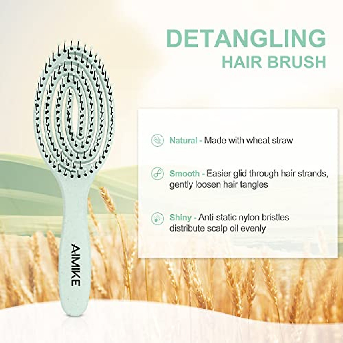 AIMIKE Detangling Hair Brush, Vented Detangler Brush for Curly, Thick & Knotted Hair, No Pull Detangling Brush w/ Flex Soft Bristles, Glide Through Tangles for Women, Kids, Men, Wet & Dry Hair- Green