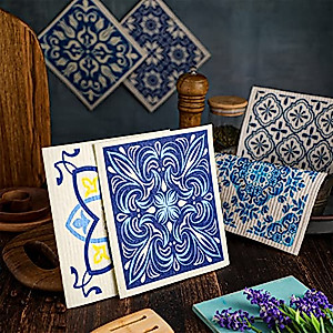 6 Pcs Swedish Kitchen Dish Cloths Kitchen Towels Reusable Sponge Cleaning Cloths Wipes Absorbent Dish Cloth Quick Drying Washable Decorative Tea Towels No Odor Bar Hand Towel (Blue Plaid)