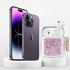 LAX Gadgets Air Pod Case for Protection - Compatible with 1st & 2nd Generation Apple AirPods- Lightweight Case with Key Ring - Easy to Use - Glitter Pink