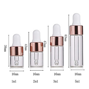 30 Pcs Clear Glass Dropper Bottles Essential Oil Sample Bottles Perfume Vials Liquid Cosmetic Containers Glass Eye Dropper Bottles With Rose Gold Lids (3ml)