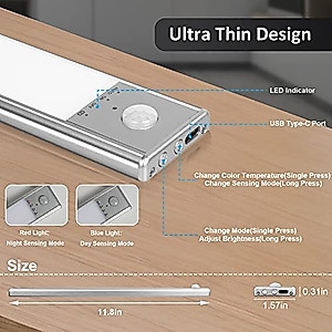 Benreom Under Cabinet Lights with 3 Color Temperatures, Rechargeable Battery Operated Lights, Wireless Motion Sensor Light Indoor, 64 LED Under Cabinet Lighting, Closet Lights for Kitchen, Counter