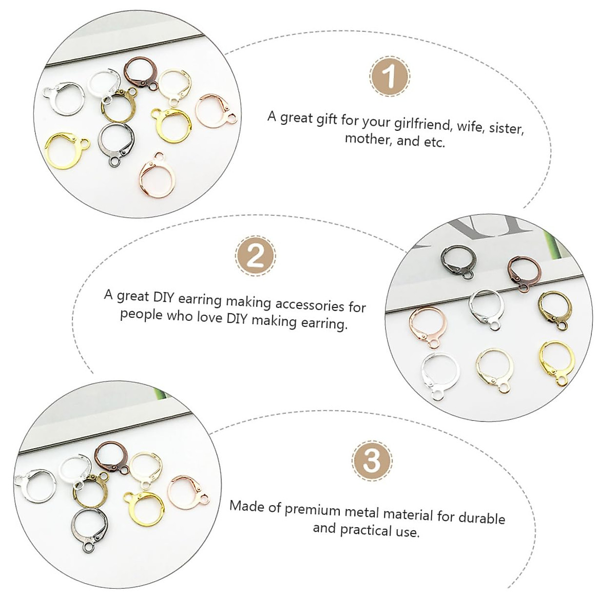 VILLCASE 200 pcs Round French Earhooks Lever Back Dangle Ear Wire Earring Making Parts French Earring Hooks Ear Decor Jump Hook Earrings Ear Open Plating Alloy Elasticity Women's Split Ring