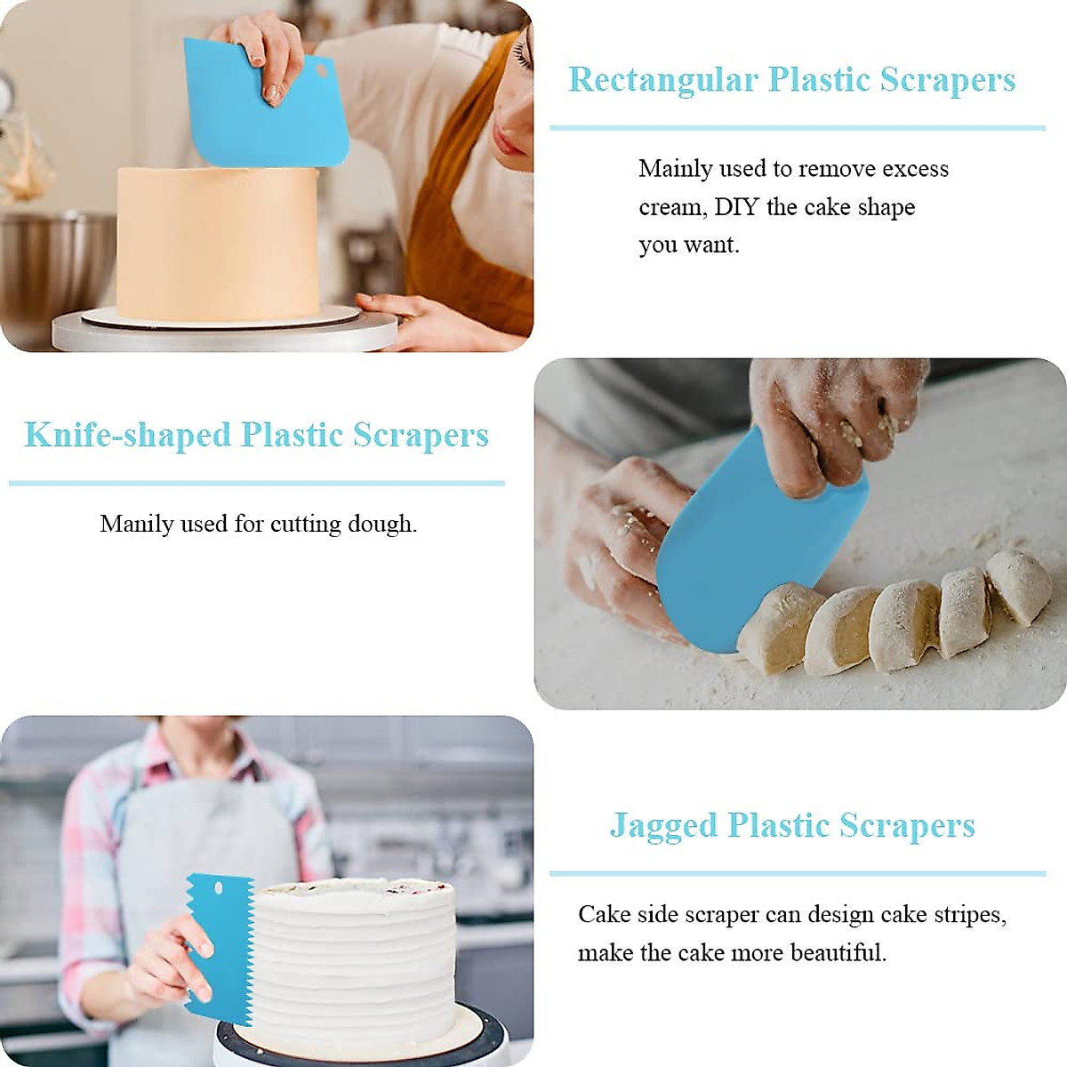 Senbos Cake Ring, Stainless Steel Professional Adjustable Baking Rings with Handle Layer Baking Cake Ring with 3 Cream Scrapers for Birthday Wedding Tier Cake, 3.5 inch High, Diameter 6 to 12 inch