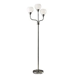 Adesso 1534-22 Phillip 3-Arm Floor Lamp, 65.5 in., 3 x 40 W Incandescent/13 W CFL, Brushed Steel/White, 1 Steel Lamp