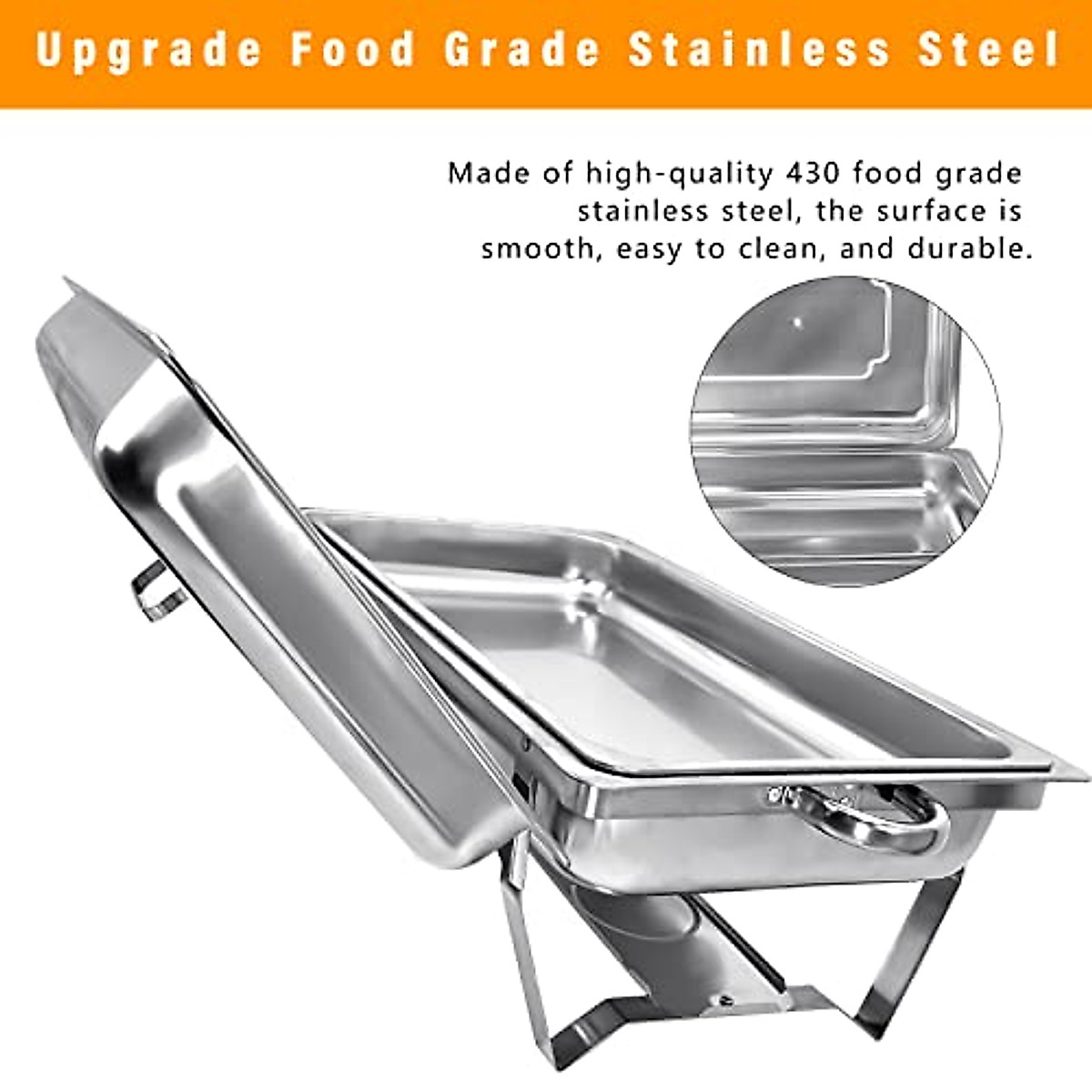 PRIJESSE 4 Pack 8QT Chafing Dish Buffet Set Stainless Steel Food Warmer Chafer Complete Set with Water Pan, Chafing Fuel Holder for Party Catering,Silver