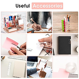 Rose Gold Desk Organizers and Accessories, Office Supplies with Calculator, Acrylic Stapler, Pen Holder, Clips, Scissor Pen, Mesh Desktop Organizer with Drawer for Women, Student, Office, School