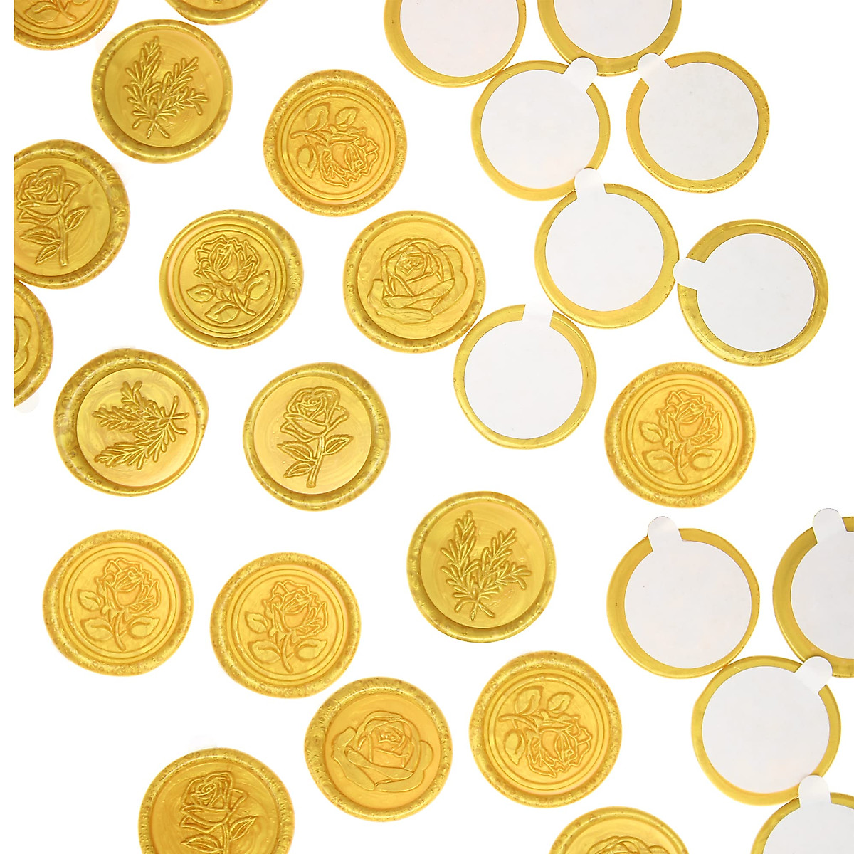 LSYGXYZ Adhesive Wax Seal Stickers, 24 Pieces Handmade Wax Seal Stamp Adhesive Stickers Gold Rose Flower Rosemary Seal Stickers for Envelopes Decorative(3 Rose Flower Styles, 1 Rosemary Style)