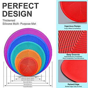 KooMall 12 10 8 6 4 Inch Multi-Purpose Microwave Mat, as Trivet, Pot Holders, Food Cover, Cup Lids, Drying, Place Mat, Utensils Rest, Heat Pad for Hot Pot Pans Bowls Plates Dishes Kitchen Counter