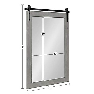 Kate and Laurel Cates Farmhouse Wall Mirror, 24 x 38, Gray, Barn Door-Inspired Rustic Mirrors for Wall