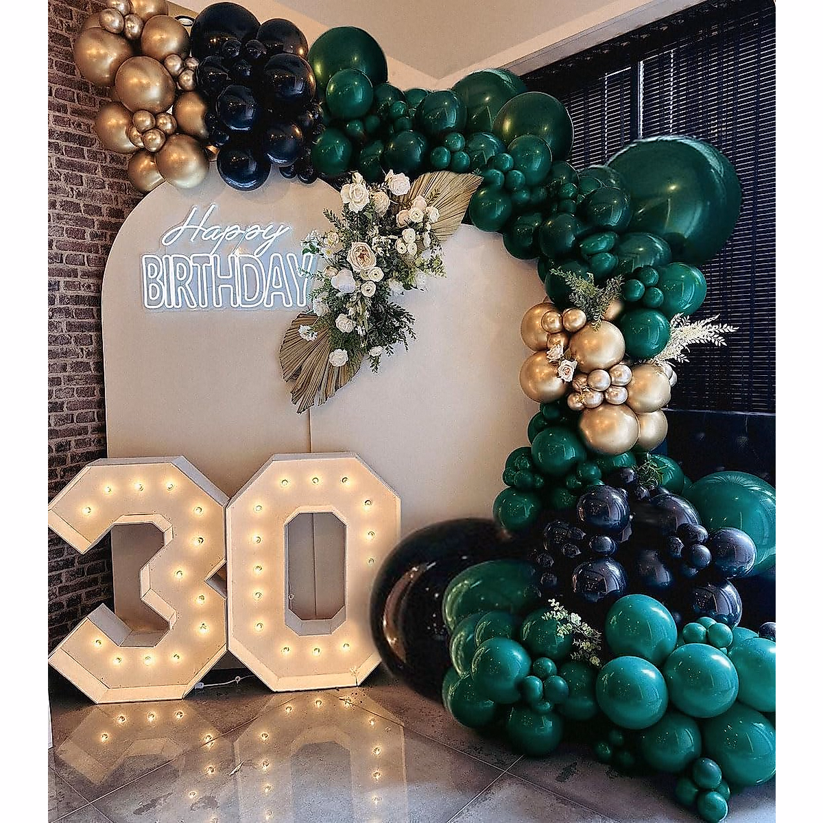 Black Green Gold Balloon Garland Double Stuffed Dark Green Gold Balloons Forest Green Black Balloons Metallic Gold Balloon Arch Kit for Halloween Baby Shower Jungle Birthday Christmas Decorations