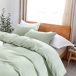 Uhsupris Green Duvet Covers Full/Queen Size 3 Pieces Green Bedding Set Queen with Zipper&Corner Ties(No Comforter)
