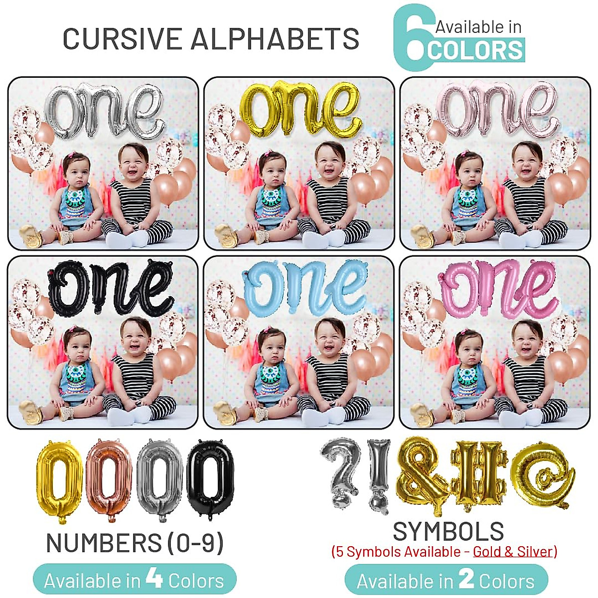 Balloon Vibe Custom Letter Balloons 16 Inch – Cursive Foil Balloon Letters Alphabets & Numbers Personalized Balloons – Create Mylar Balloon Banner for Birthday, Anniversary, or Any Other Occasion