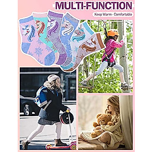 Anlisim Kids Wool Hiking Socks Toddlers Boys Girls Warm Winter Thermal Thick Heavy Crew Boot Cozy Child Gift Cabin Socks Stocking Stuffers 6 Pack(Unicorn C,8-12 Y)