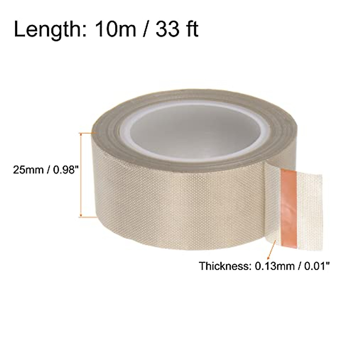 HARFINGTON Fabric PTFE Tape Roll, 1" x 33 ft High Temperature PTFE Adhesive Tape 0.13mm Thickness for Vacuum Sealer Machine Hand Impulse Sealers, Light Brown
