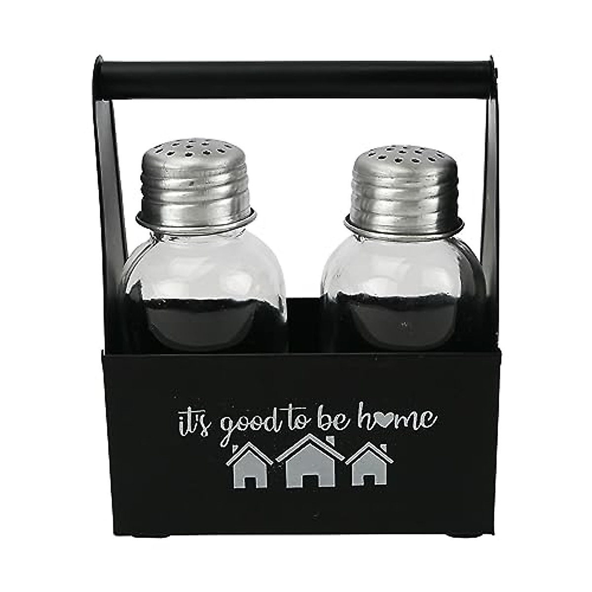 Glass Salt and Pepper Shaker Set in Metal Holder, Home