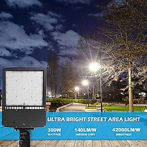300W LED Parking Lot Light with Dusk to Dawn Photocell, 42000Lm 5700K Led Shoebox Pole Light Outdoor Commercial Street Area Lighting, 0-10V Dim - Direct Arm & Slip Fitter in One Mount (UL-Listed)