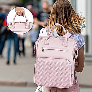 Fasrom Teacher Bag Backpack for Work Women with 14 Inches Laptop Compartment and Pockets for Teacher Supplies (Empty Bag Only, Patent Design), Pink
