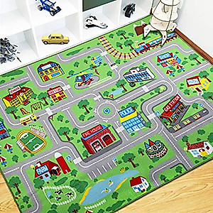 Capslpad Kids Rug Educational Play Rug 6.6' x 5' Traffic Road Kids Play Car Mat Large Learning Play Game Area Rug Kids Carpet for Playroom Living Room Nursery Room Decor
