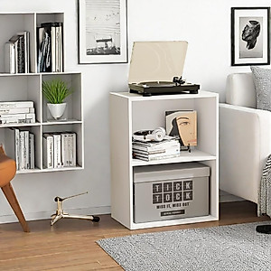 infurnic 2 Cube Storage Organizer Shelves, Stackable Wood Bookcase Fits Cubby Bins for Organization, Dorm Teen Room Decor & Home Office, White