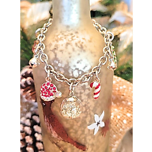 Christmas Tree Charm Bracelet with Snow Globe Present Candy Cane Santa Claus Hat Jingle Bells