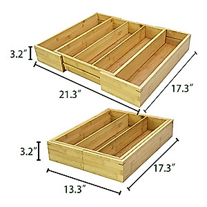 Simhoo Premium Deep Bamboo Expandable Drawer Organizer Big Adjustable Drawer Divider Organizers Box